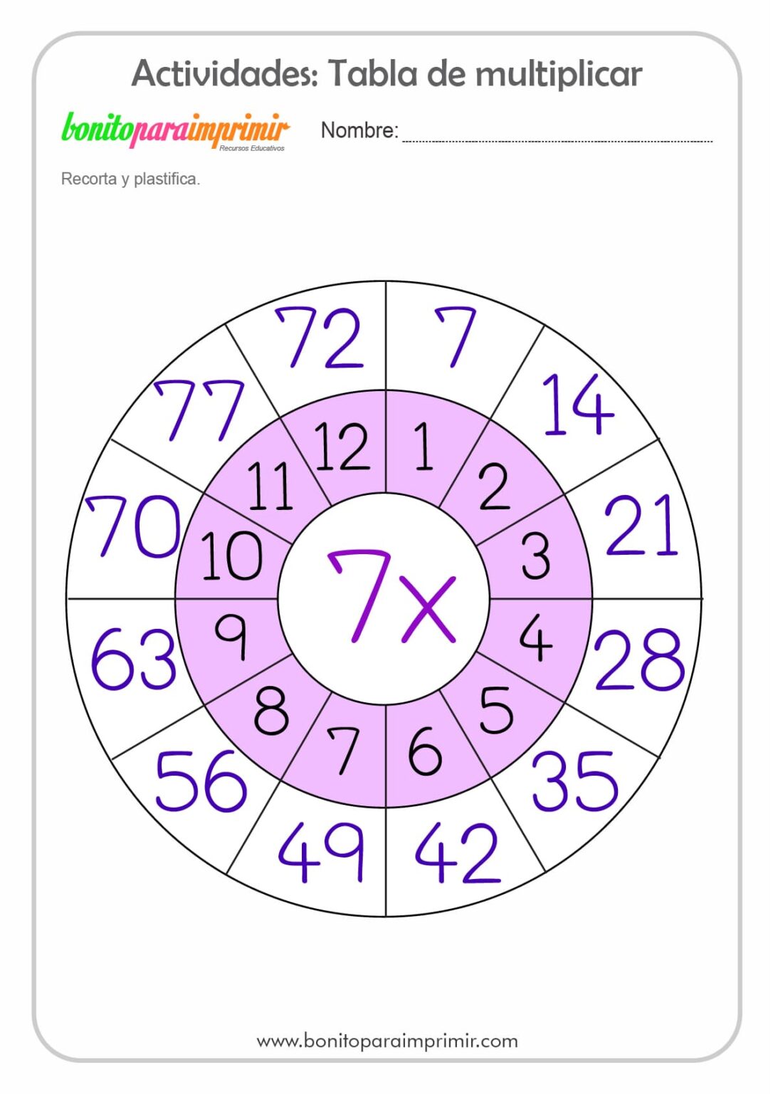 Tabla de multiplicar del 7 - BONITO PARA IMPRIMIR