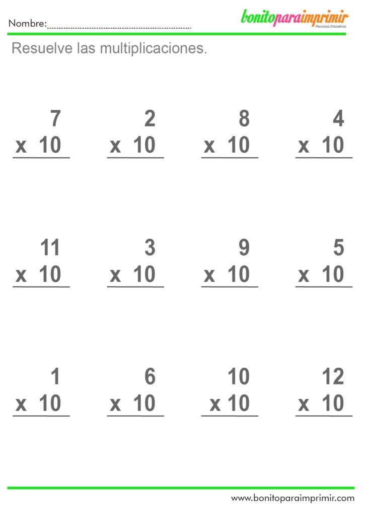 Tabla de multiplicar del 10 - BONITO PARA IMPRIMIR