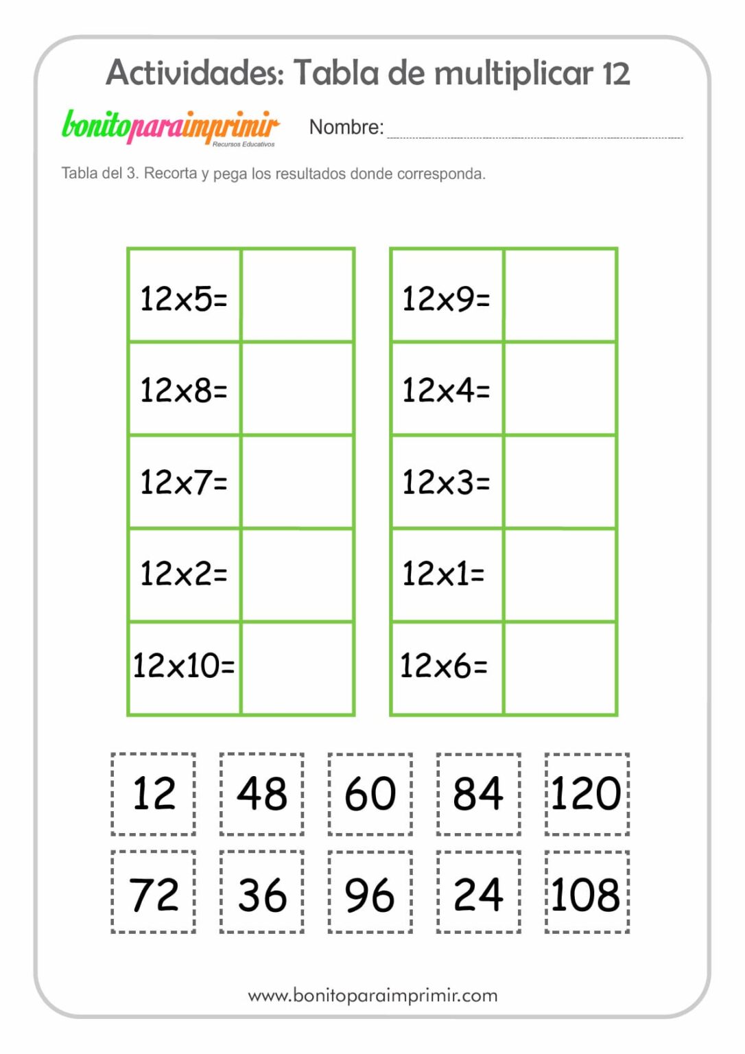 📒Tablas de multiplicar 🥇【tabla del 12】 🥇
