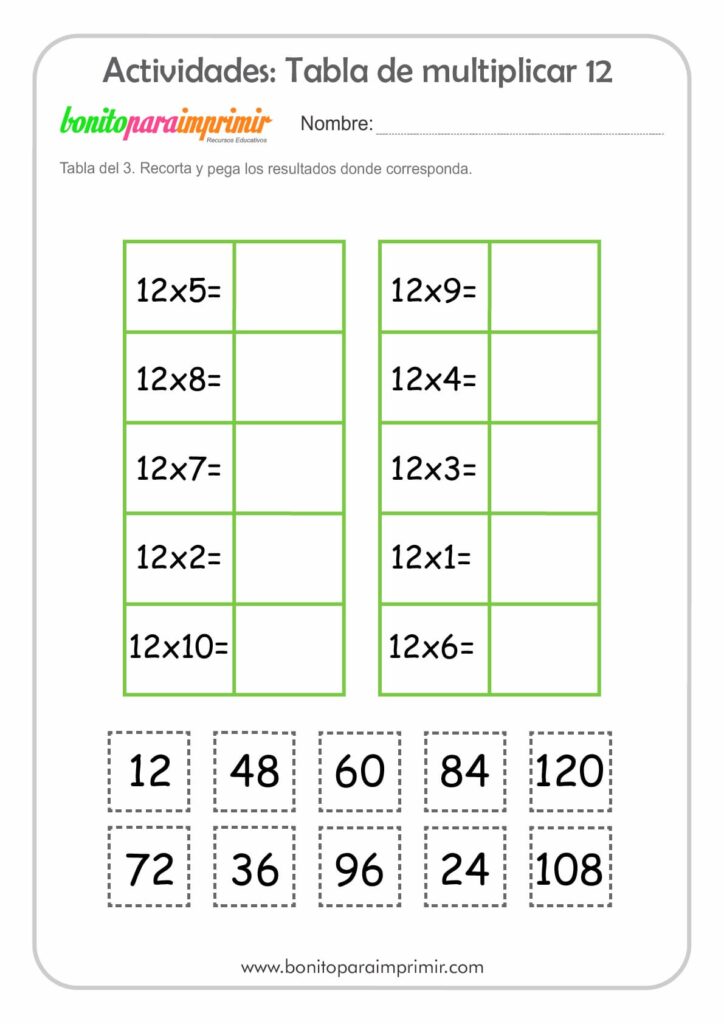 📒Tablas de multiplicar 🥇【tabla del 12】 🥇