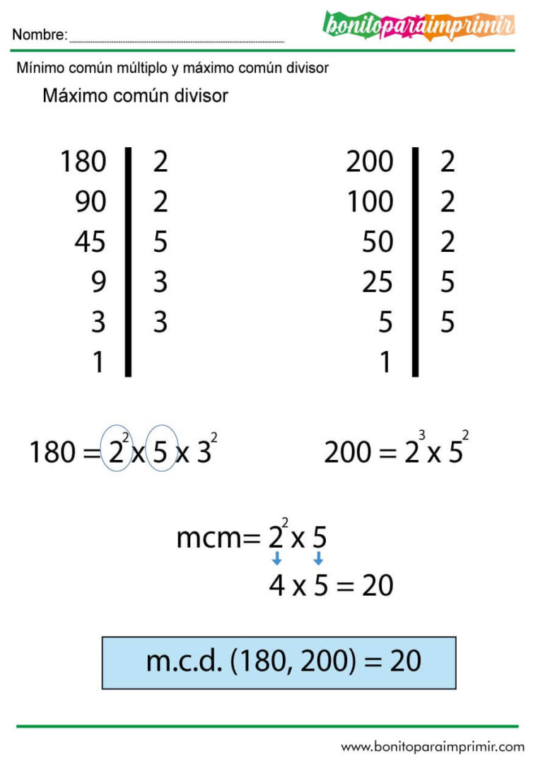 Mínimo común múltiplo - BONITO PARA IMPRIMIR