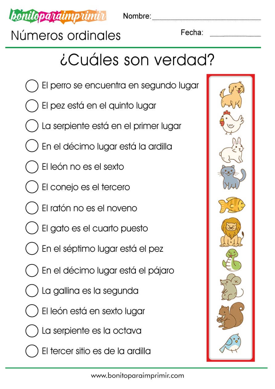 Números Ordinales para niños - BONITO PARA IMPRIMIR