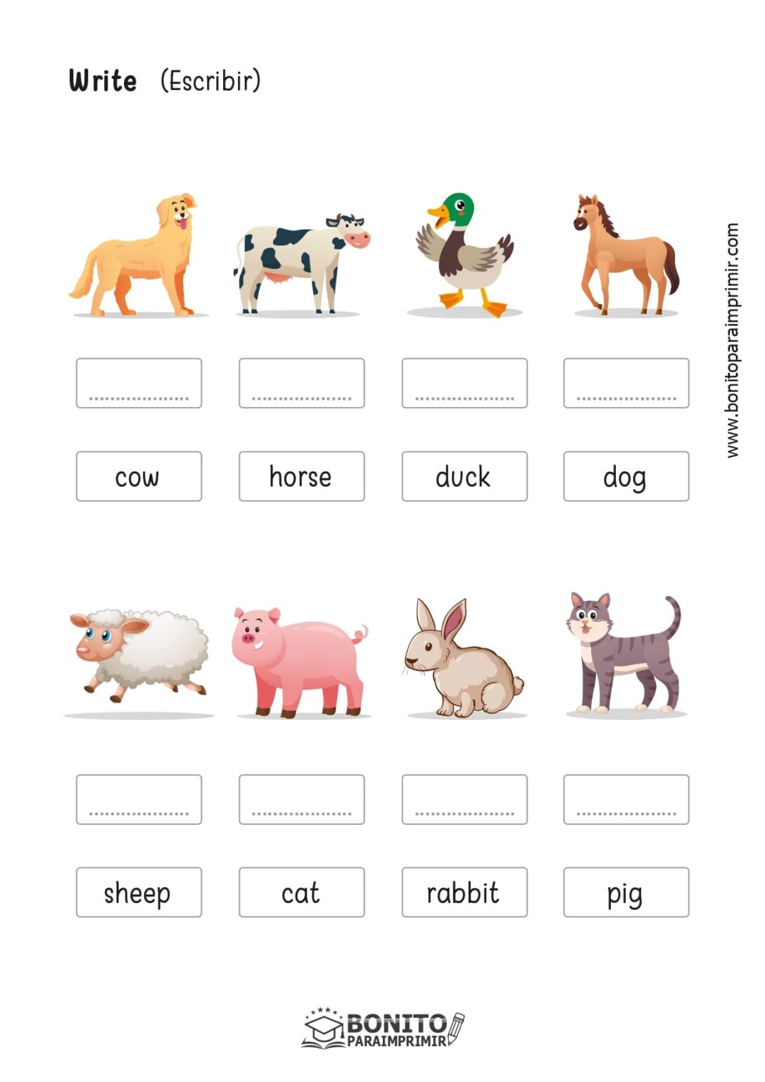 Animales en inglés, vocabulario y ejercicios - BONITO PARA IMPRIMIR