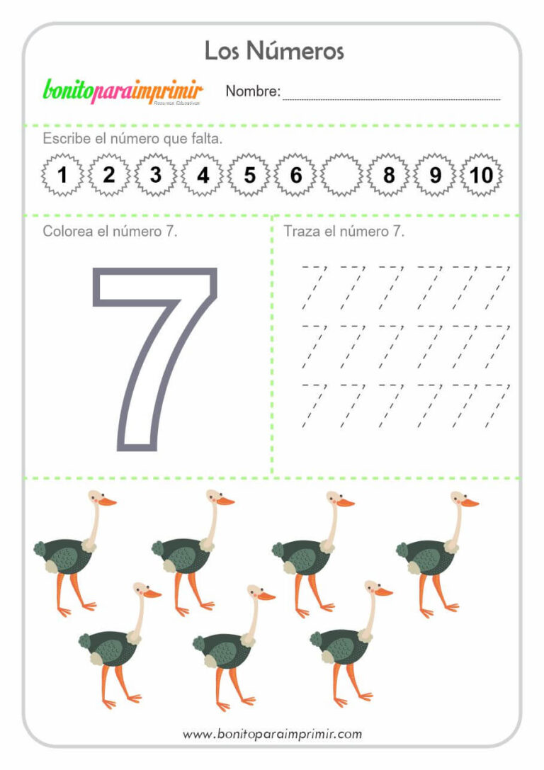 Aprender el número 7 - BONITO PARA IMPRIMIR