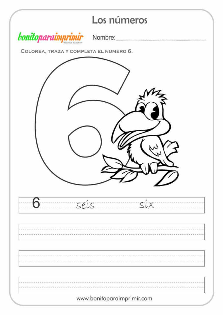 El número seis 6 - BONITO PARA IMPRIMIR