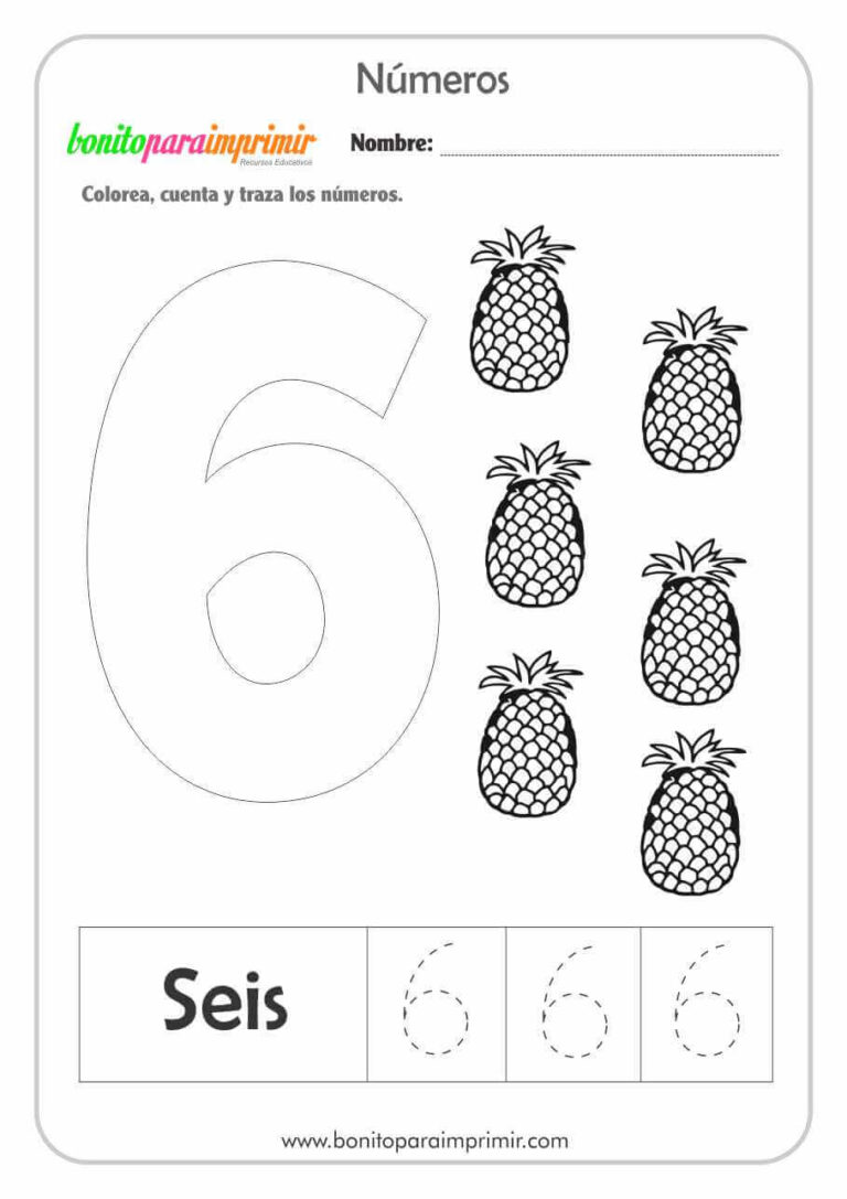 El Número Seis 6 Bonito Para Imprimir