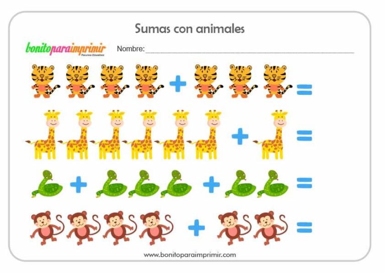 Fichas de sumas con animales - BONITO PARA IMPRIMIR