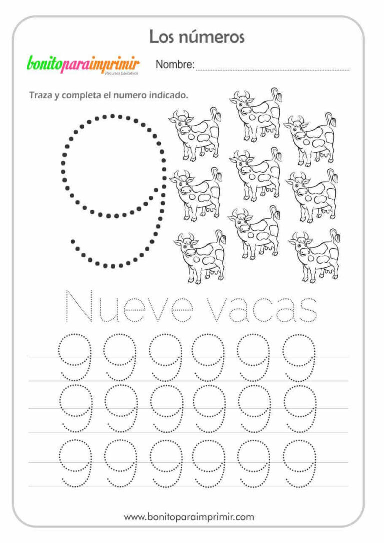 El número 9. Ficha del nueve - BONITO PARA IMPRIMIR