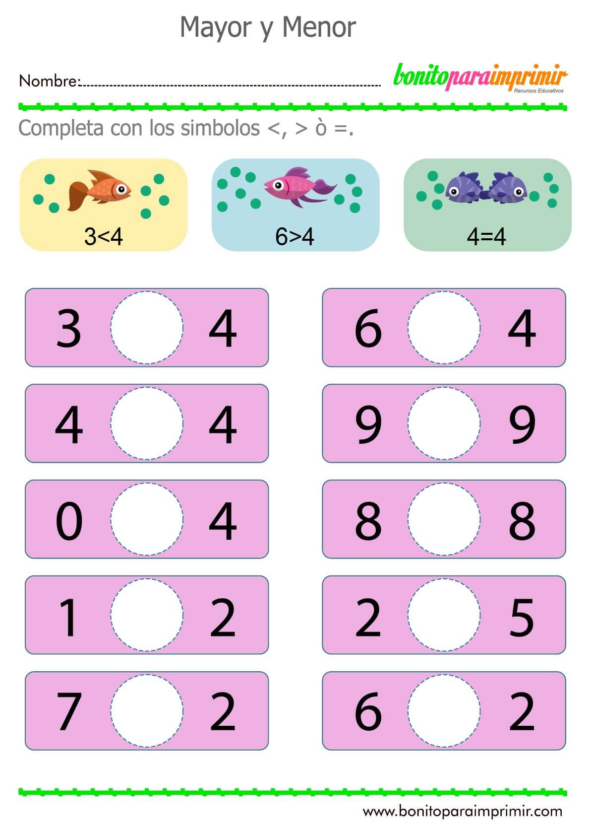 Mayor que y menor que - BONITO PARA IMPRIMIR