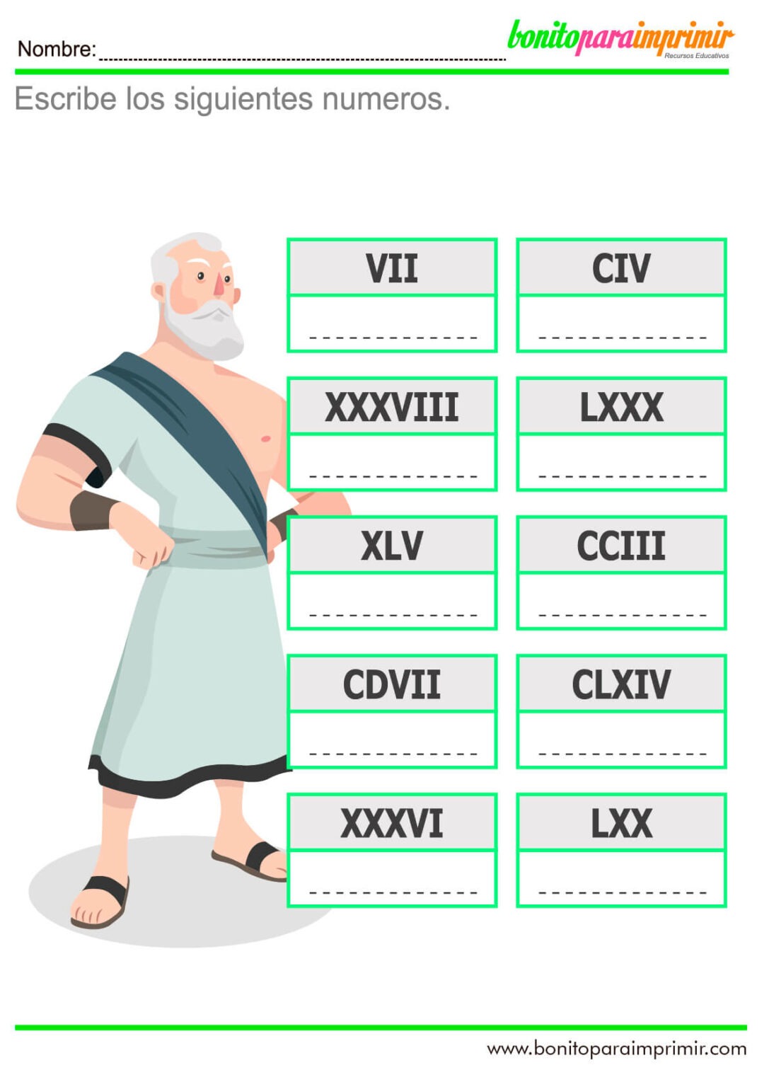 Números romanos - BONITO PARA IMPRIMIR