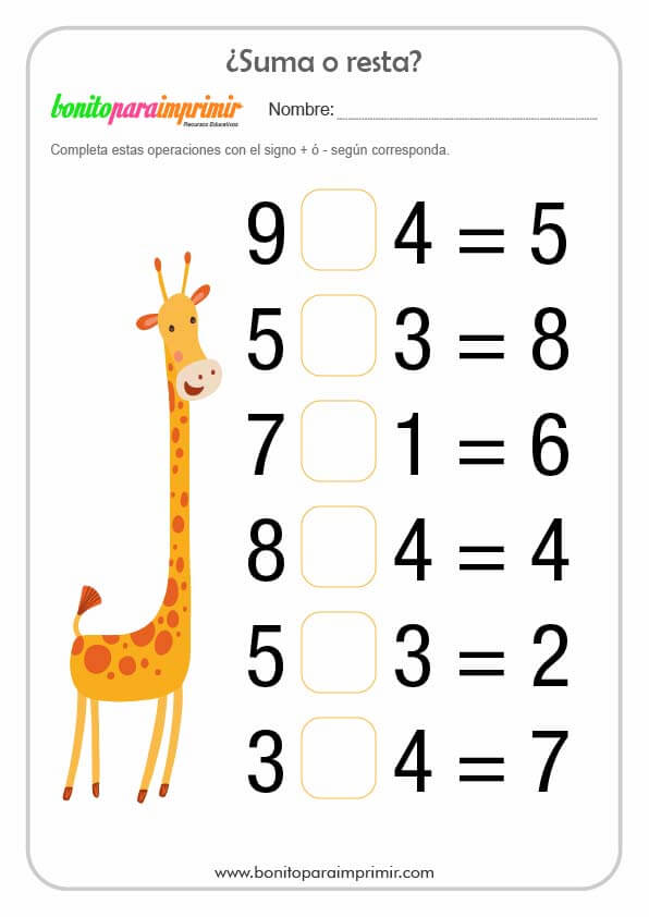 Restas para primer grado de primaria - BONITO PARA IMPRIMIR