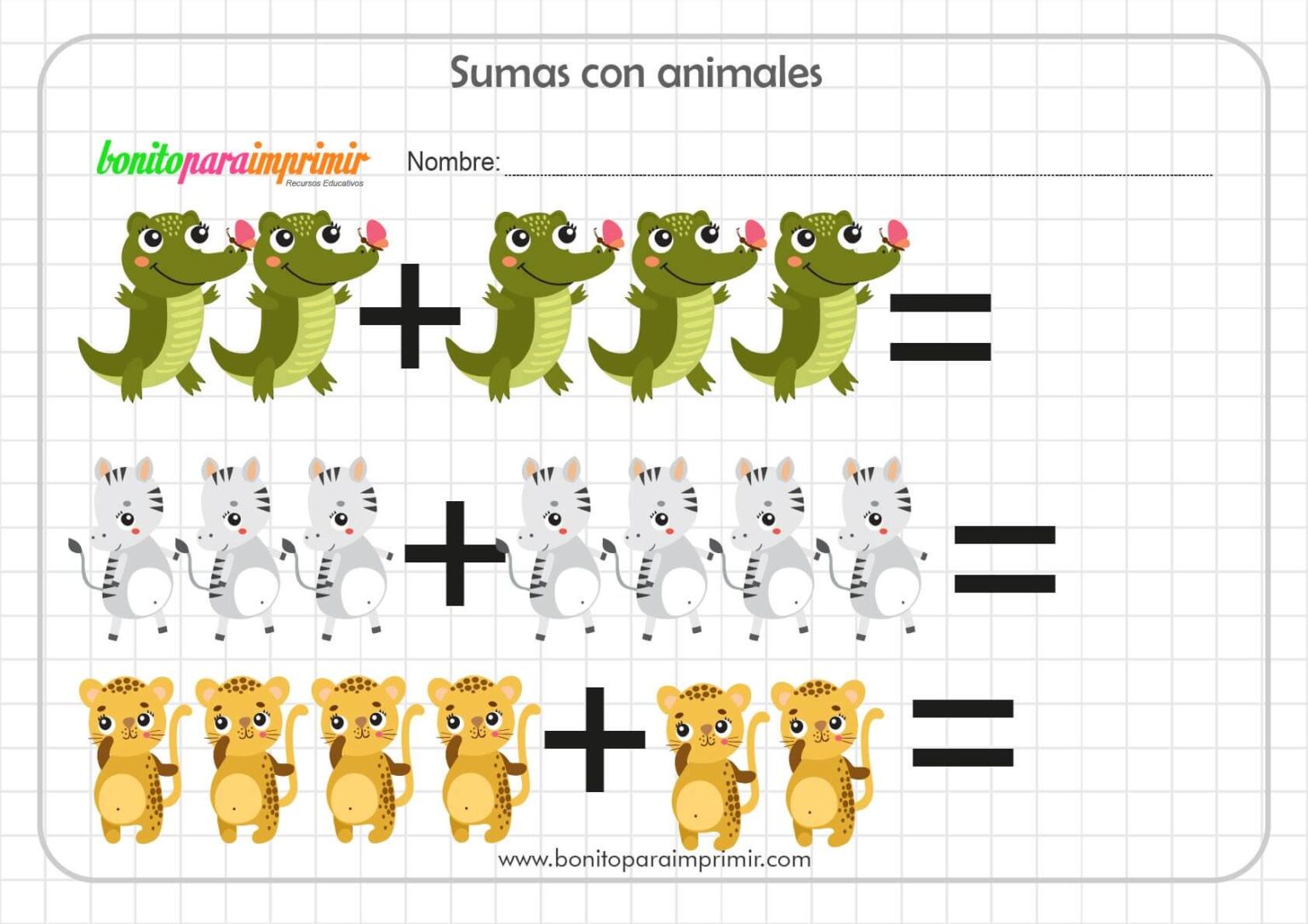Fichas de sumas con animales - BONITO PARA IMPRIMIR