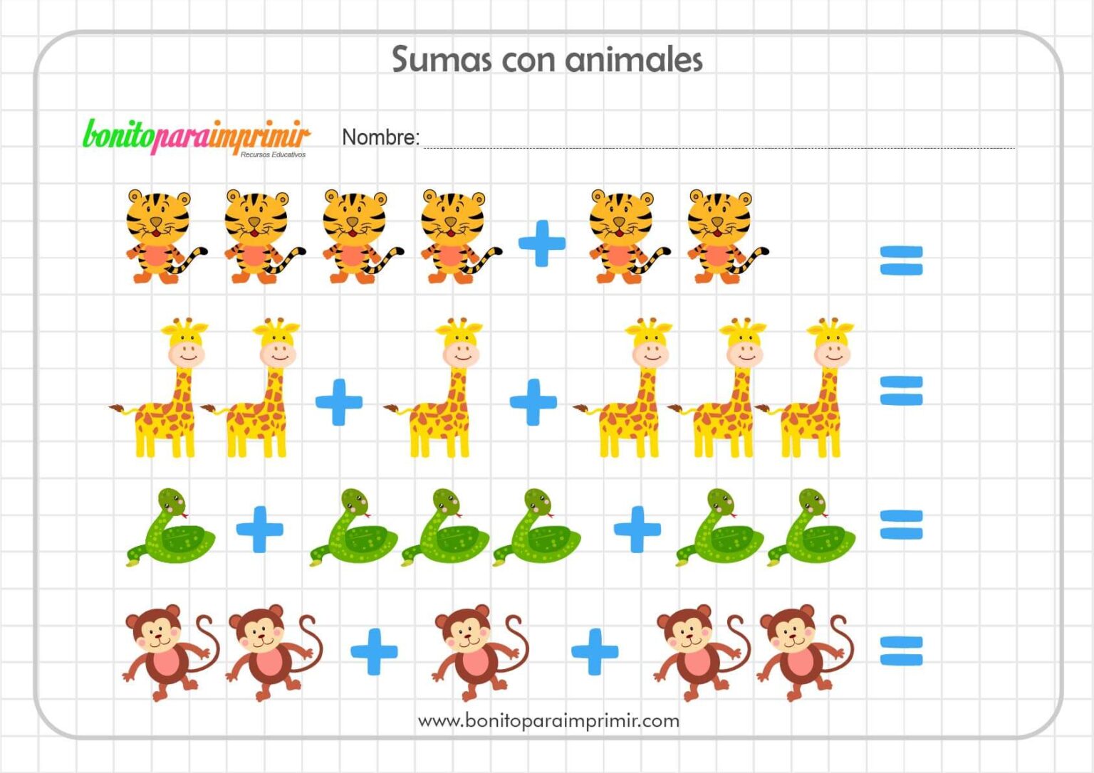 Fichas de sumas con animales - BONITO PARA IMPRIMIR