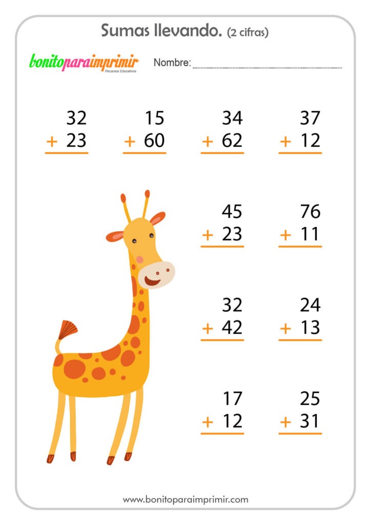 Sumas llevando🥇【una, dos y tres cifras】GRATIS PDF📒