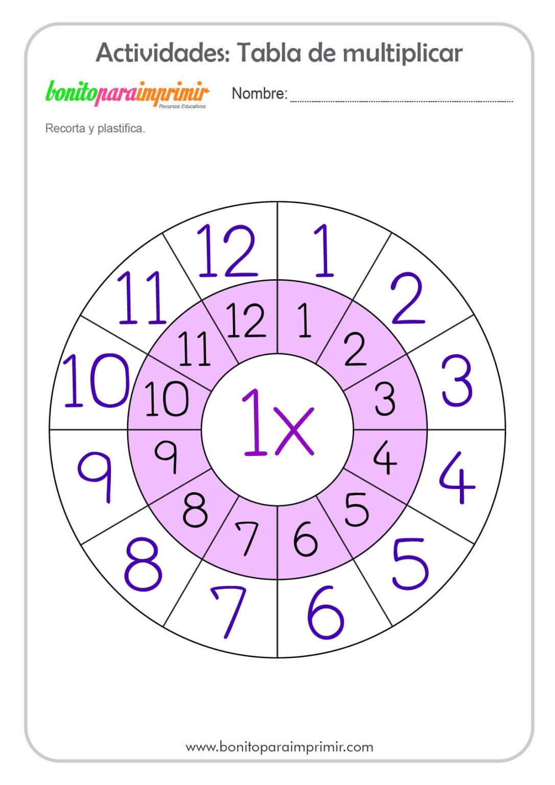 Tabla de multiplicar del 1 🥇 【 imprimir en PDF】📒