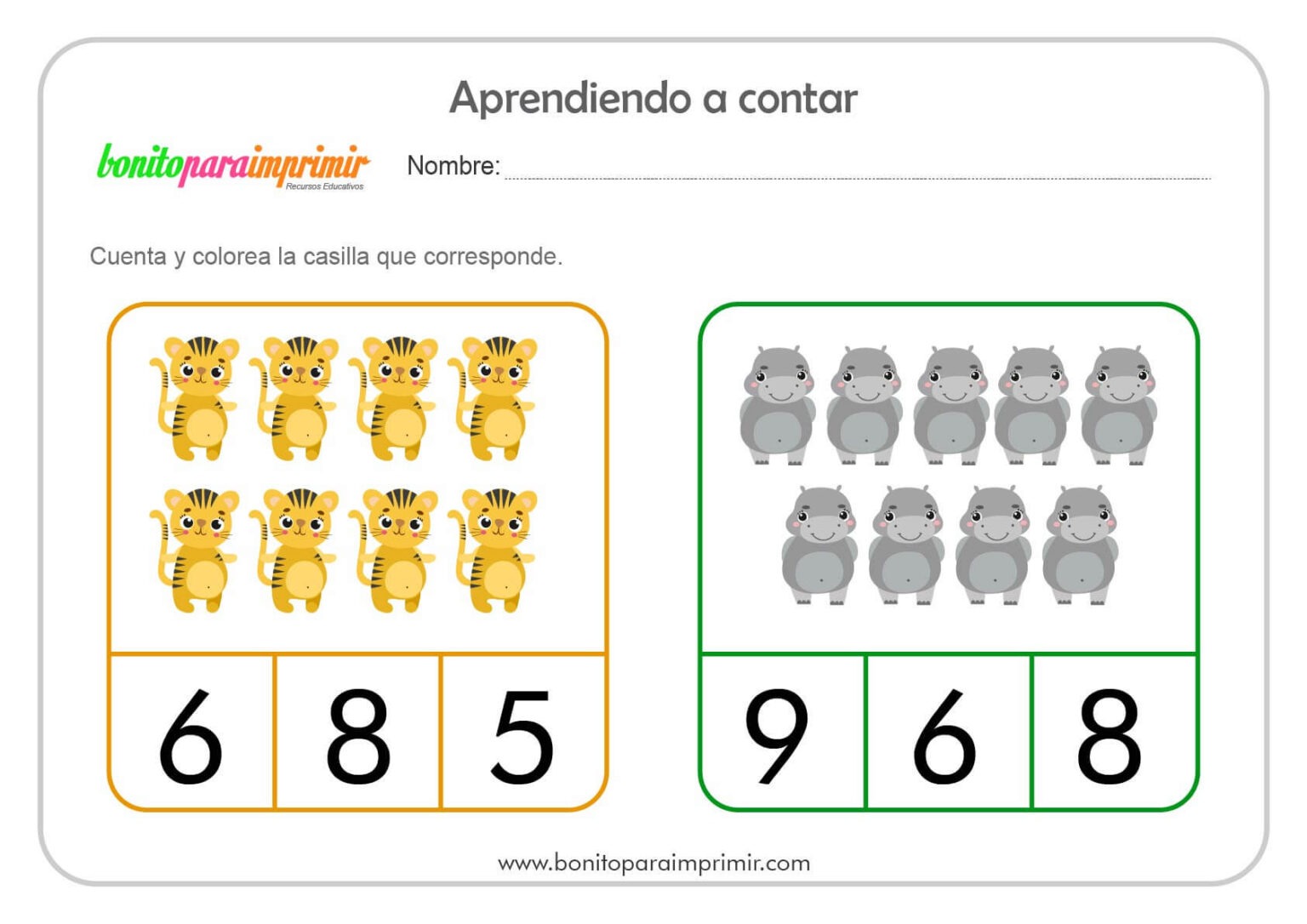 Aprender a Contar con Animales - BONITO PARA IMPRIMIR