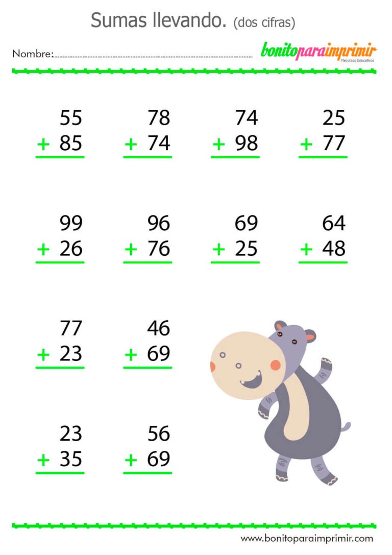 Sumas con llevadas - BONITO PARA IMPRIMIR