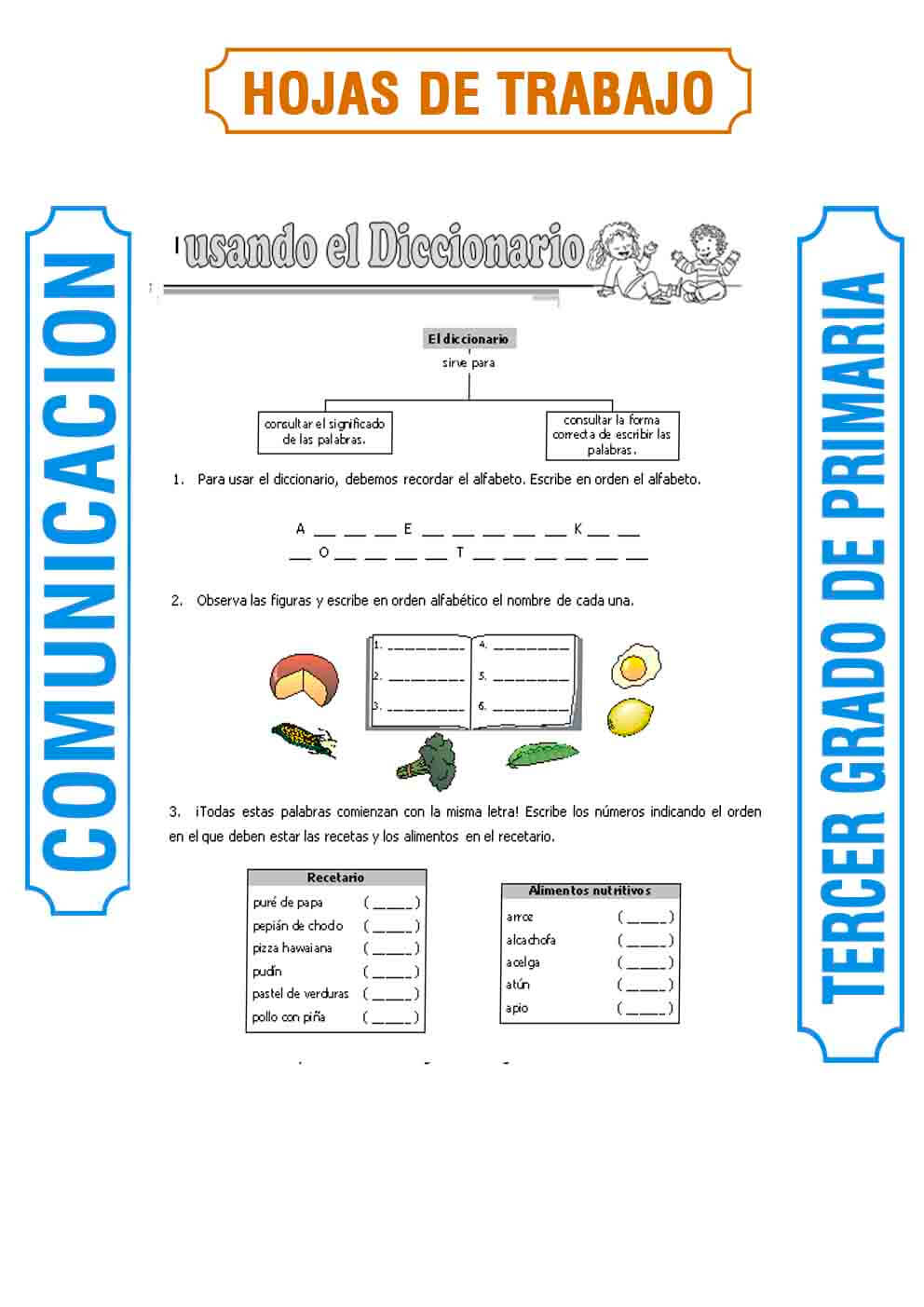 Hojas De Trabajo De Diccionario De Tercer Grado